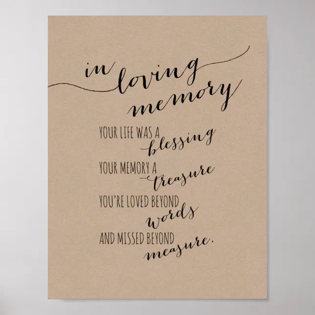 In loving memory memorial, funeral, Rustic Kraft Poster | Zazzle