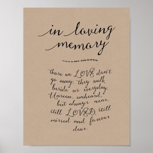 In loving memory memorial, funeral, Rustic kraft Poster | Zazzle