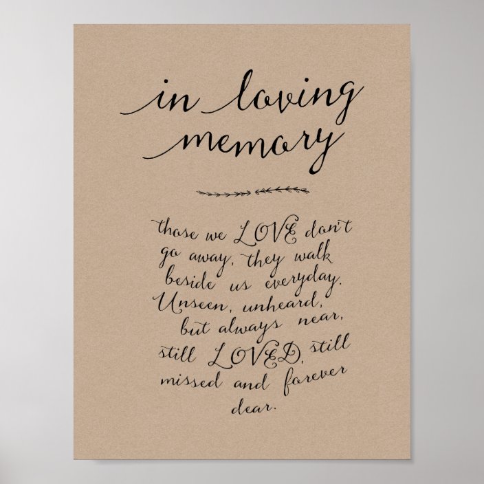 In loving memory memorial, funeral, Rustic kraft Poster | Zazzle