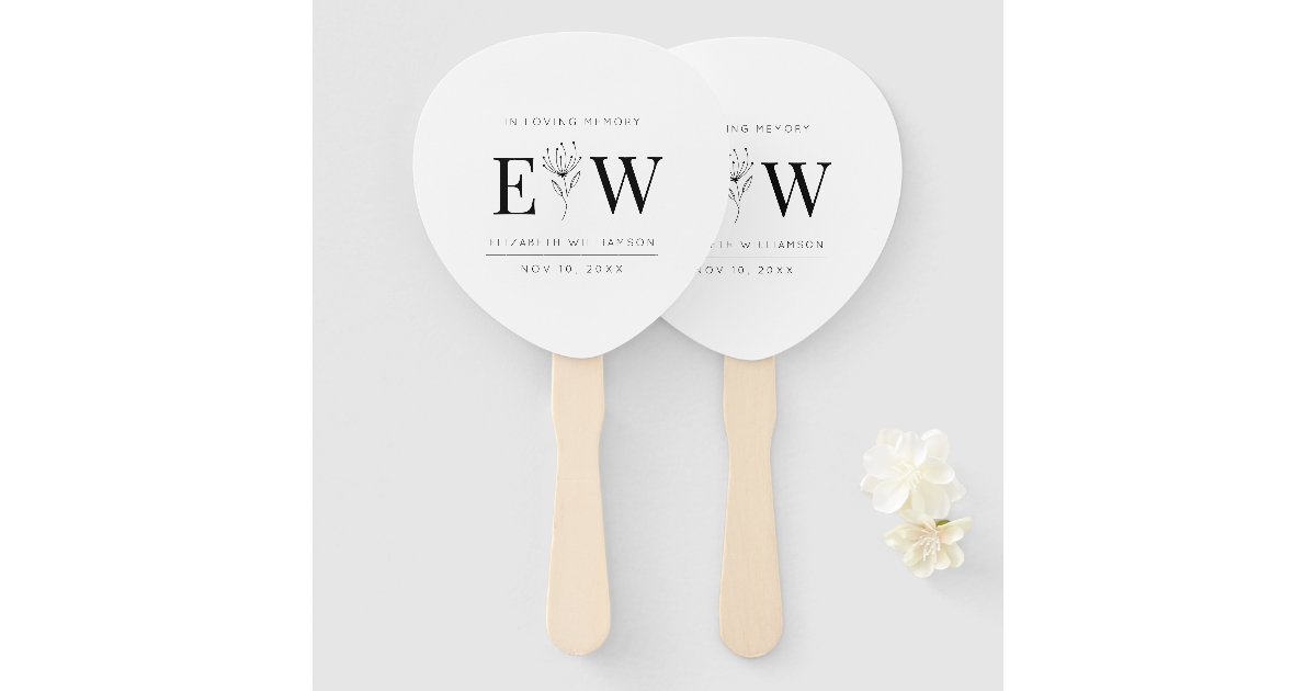 In Loving Memory Memorial Modern Monogram Foliage Hand Fan | Zazzle