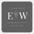 In Loving Memory Memorial Modern Monogram Foliage Square Sticker | Zazzle
