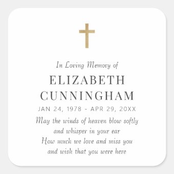 In Loving Memory Memorial Modern Simple Cross Square Sticker | Zazzle