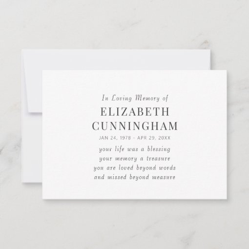 In Loving Memory Memorial Modern Simple Quote Announcement | Zazzle