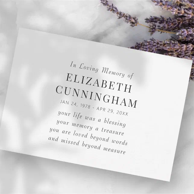 In Loving Memory Memorial Modern Simple Quote Announcement | Zazzle