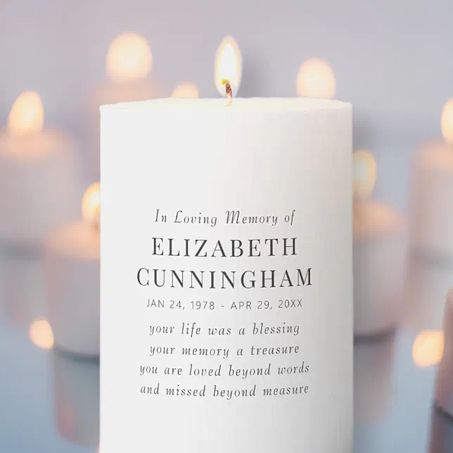In Loving Memory Memorial Modern Simple Quote Pillar Candle | Zazzle