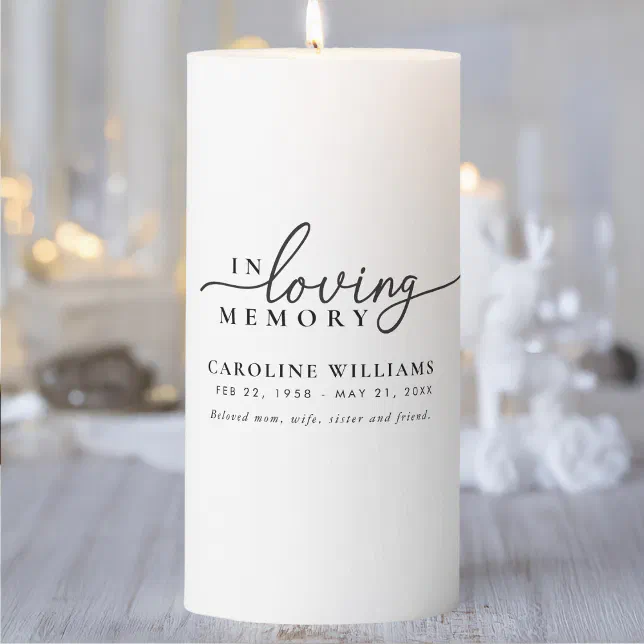 "In Loving Memory" Memorial, Name, Quote Pillar Candle | Zazzle