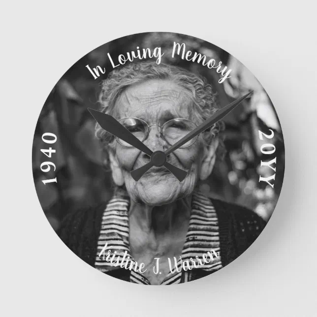 In Loving Memory Memorial Photo Birth Death Round Clock | Zazzle