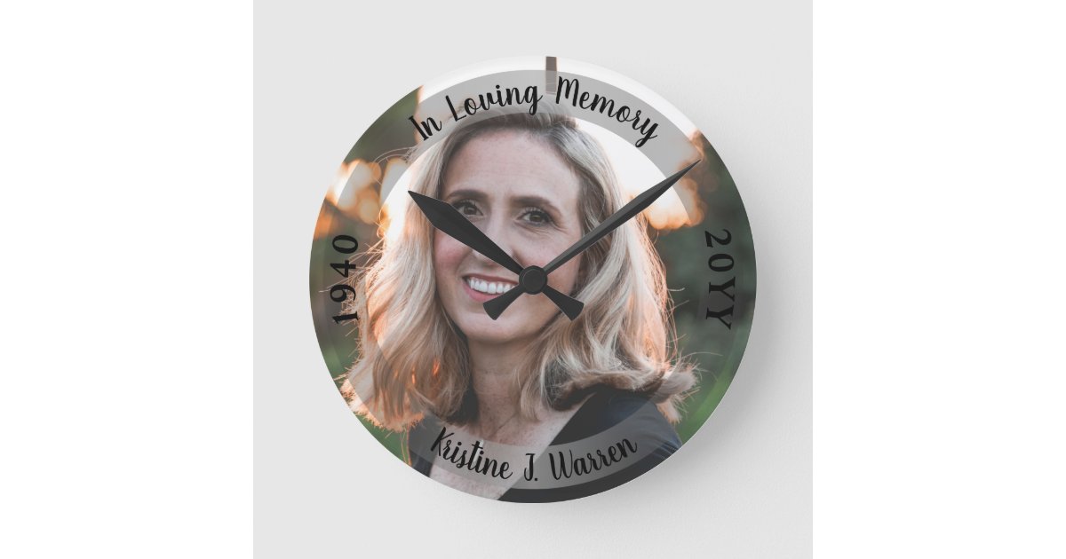 In Loving Memory Memorial Photo Birth Death Round Clock | Zazzle