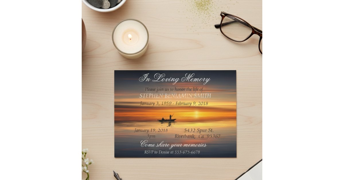 In loving Memory Memorial Service Sunset Lake Invitation | Zazzle
