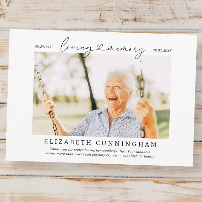 In Loving Memory Memorial Simple Modern Photo Thank You Card | Zazzle