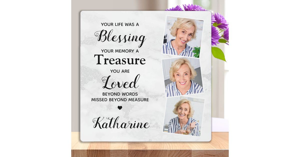 In Loving Memory Memorial Sympathy 3 Photo Plaque | Zazzle