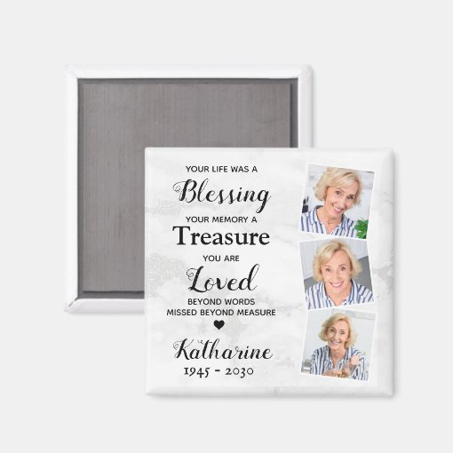 In Loving Memory Memorial Sympathy Custom 3 Photo Magnet | Zazzle