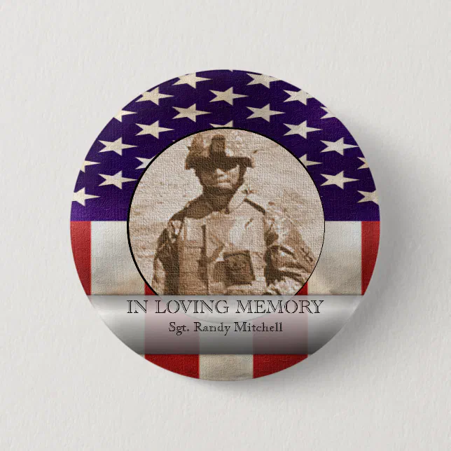 In Loving Memory Military Photo Custom Tribute Button | Zazzle