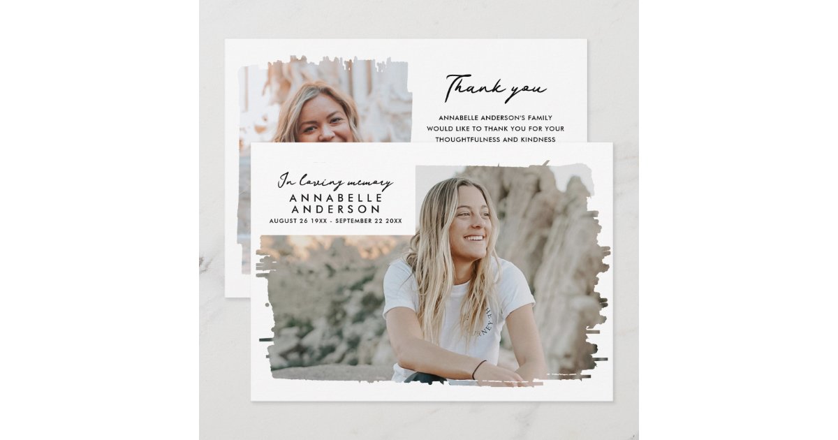 In Loving Memory Modern 2-Photo Funeral/Memorial Thank You Card | Zazzle