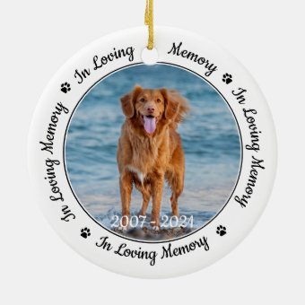 In Loving Memory Modern Dog Photo Pet Memorial Ceramic Ornament | Zazzle