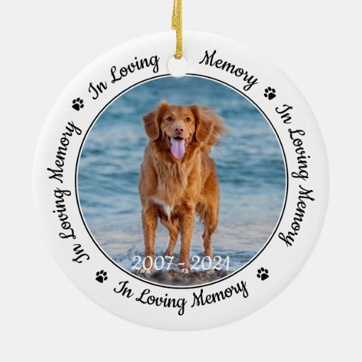 In Loving Memory Modern Dog Photo Pet Memorial Ceramic Ornament | Zazzle