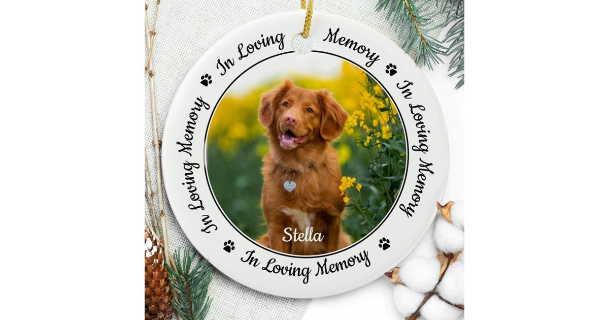 In Loving Memory Modern Dog Photo Pet Memorial Ceramic Ornament | Zazzle