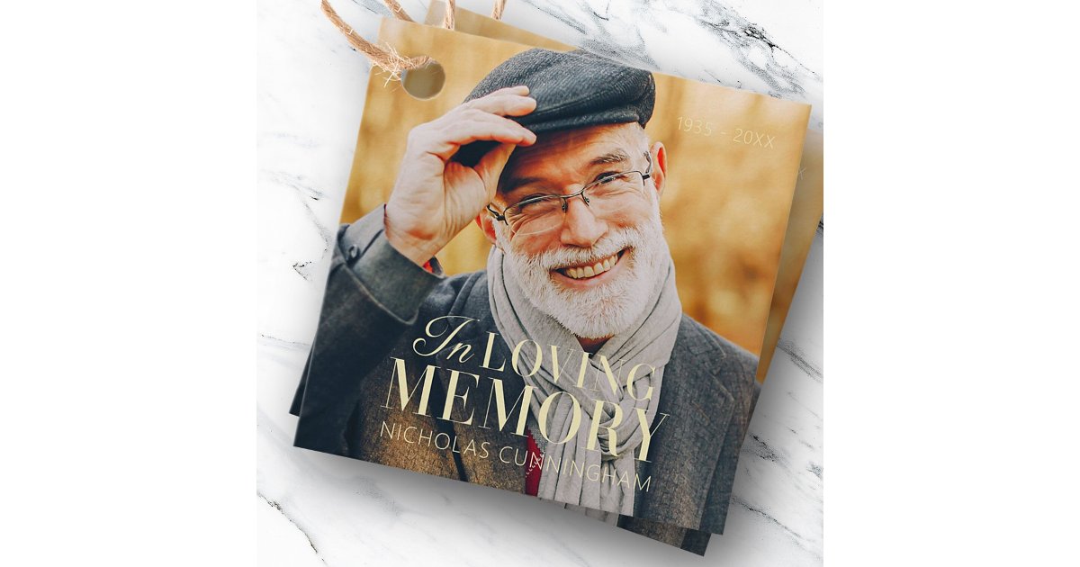 In Loving Memory Modern Elegant Photo Memorial Favor Tags | Zazzle