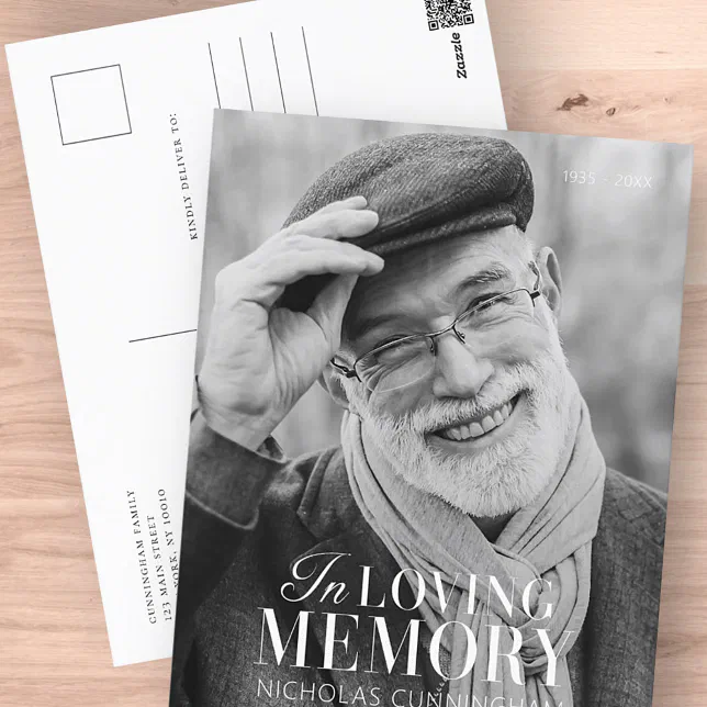 In Loving Memory Modern Elegant Photo Memorial Postcard | Zazzle
