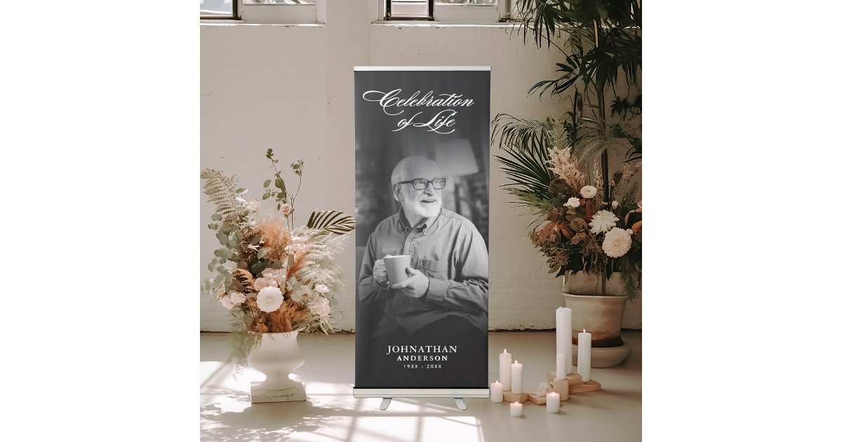 In Loving Memory Modern Memorial/Funeral Photo Retractable Banner | Zazzle