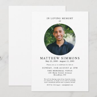 In Loving Memory Modern Photo Memorial Funeral Invitation | Zazzle
