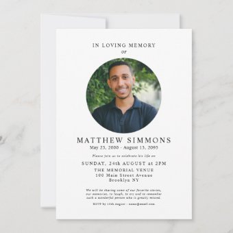 In Loving Memory Modern Photo Memorial Funeral Invitation | Zazzle