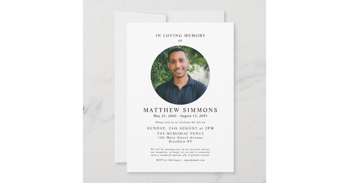 In Loving Memory Modern Photo Memorial Funeral Invitation | Zazzle