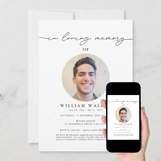 In Loving Memory Modern Photo Memorial Funeral Invitation | Zazzle