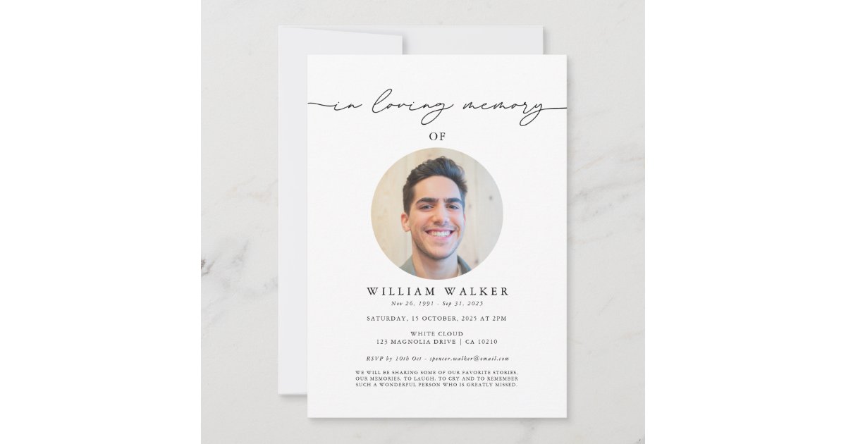 In Loving Memory Modern Photo Memorial Funeral Invitation | Zazzle
