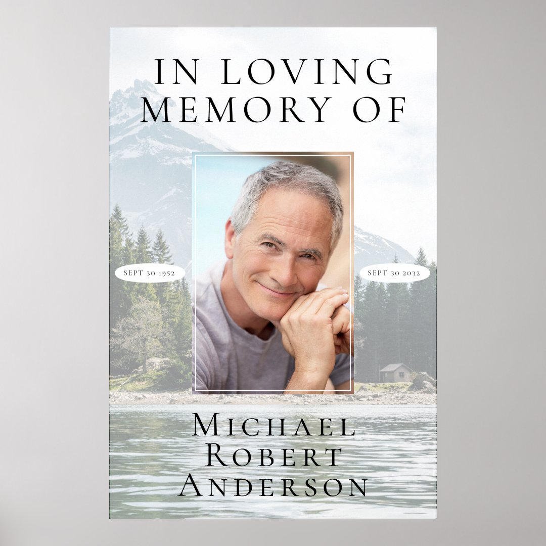 In Loving Memory Mountains Photo Memorial Poster | Zazzle