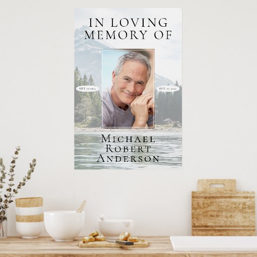 In Loving Memory Mountains Photo Memorial Poster | Zazzle