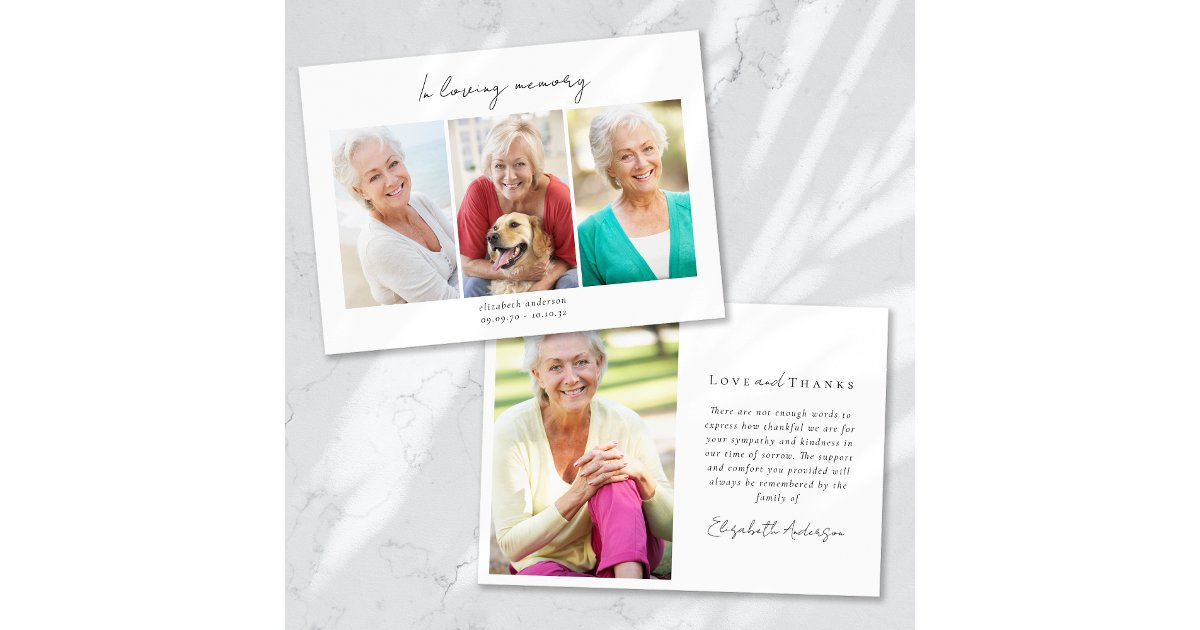 In Loving Memory Multiple Photo Sympathy Thank You Card | Zazzle