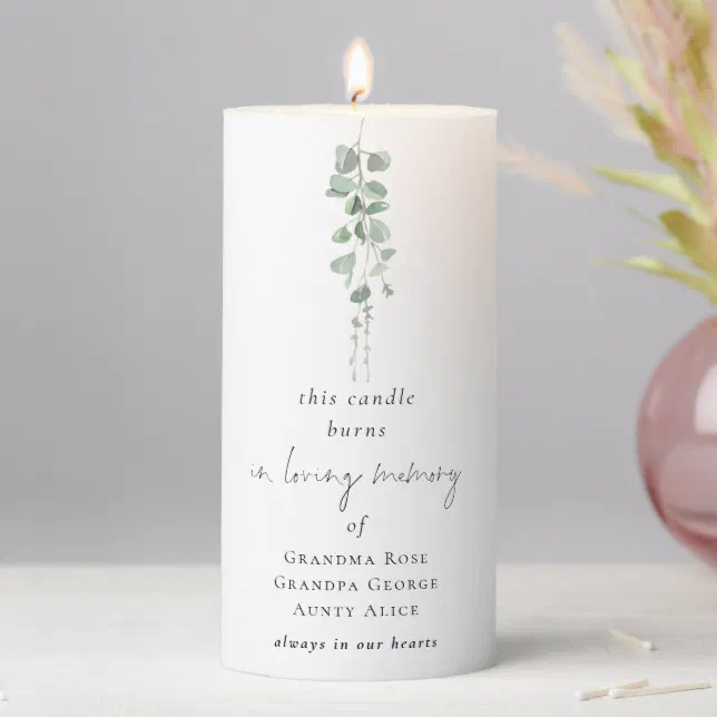 In Loving Memory Names Script Wedding Pillar Candle | Zazzle