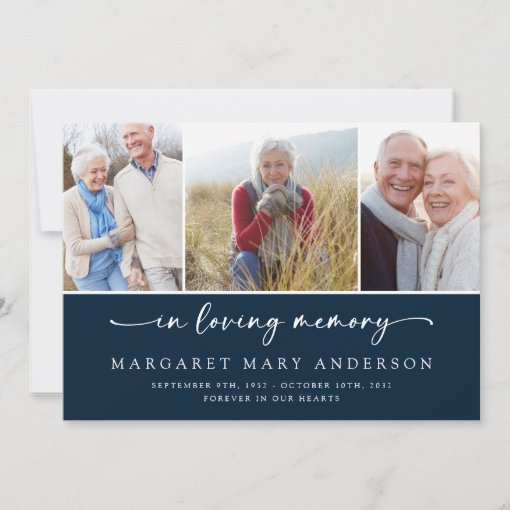 In Loving Memory | Navy Photos Funeral Sympathy Thank You Card | Zazzle