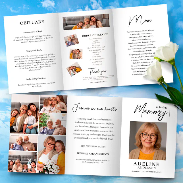 In Loving Memory Obituary Photo Trifold Funeral | Zazzle