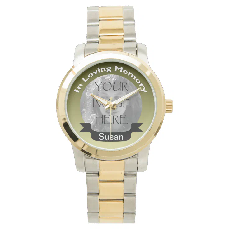 In Loving Memory Of Gold Photo Watch | Zazzle