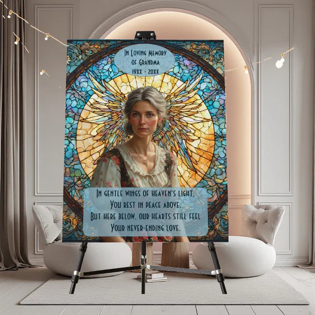 In Loving Memory of Grandma Angel Wings Memorial Foam Board | Zazzle
