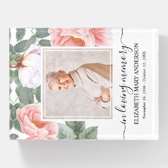 In Loving Memory of Memorial Pink Floral Photo Paperweight | Zazzle
