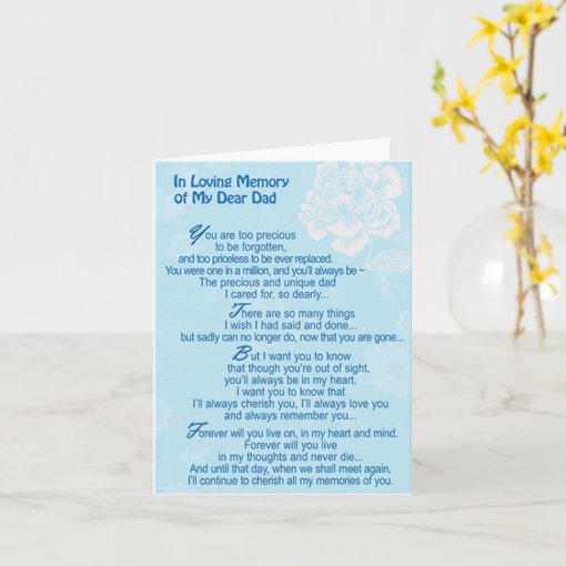 In Loving Memory Of My Dear Dad Sympathy Card | Zazzle