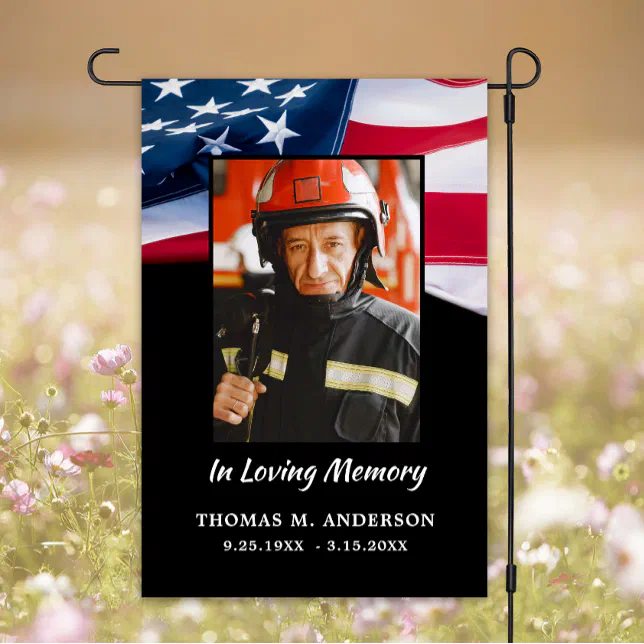 In Loving Memory Patriotic Memorial Cemetery Garden Flag | Zazzle