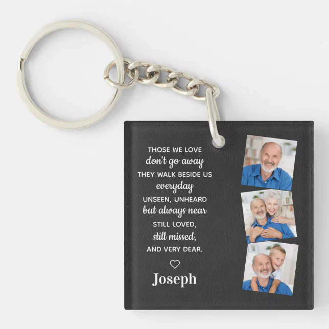 In Loving Memory Personalized 3 Photo Memorial Keychain | Zazzle