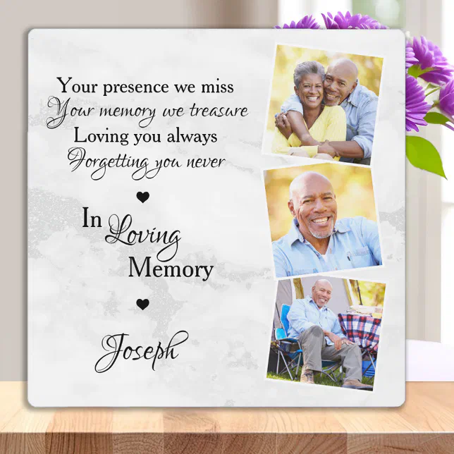 In Loving Memory Personalized 3 Photo Memorial Plaque | Zazzle
