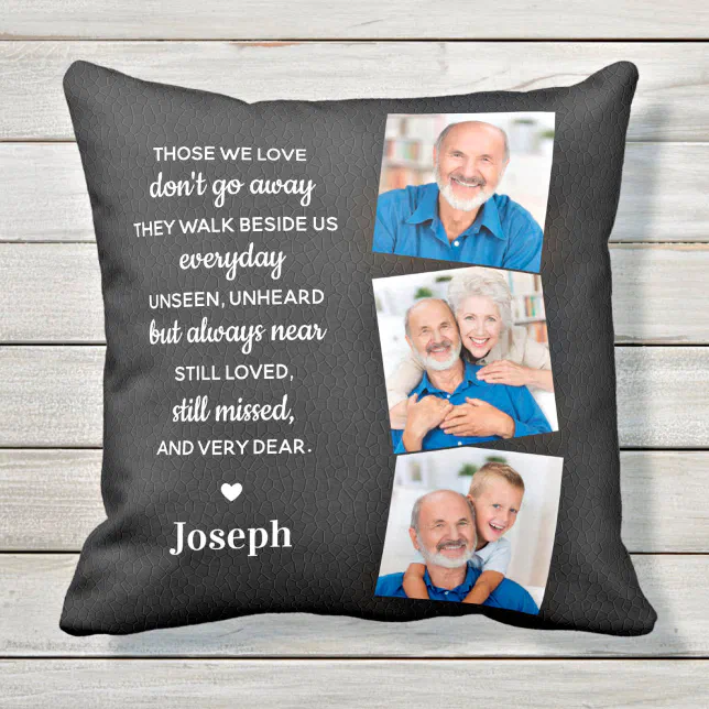In Loving Memory Personalized 3 Photo Memorial Throw Pillow | Zazzle