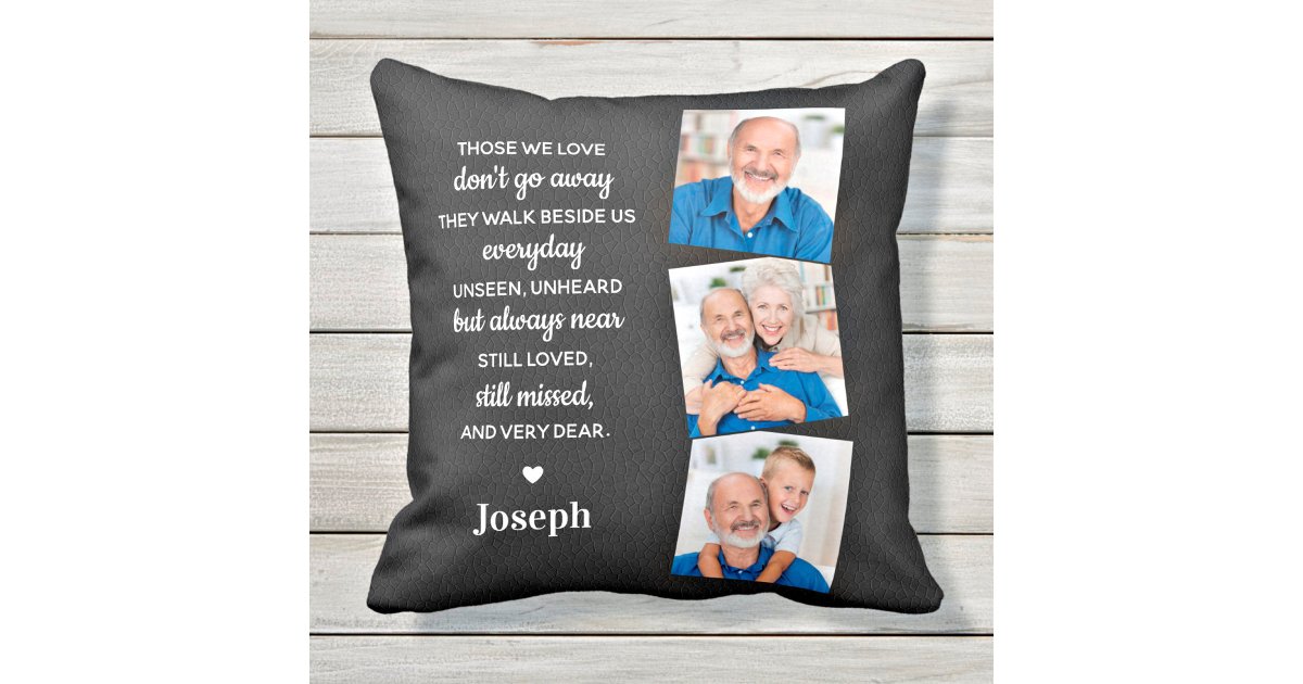 In Loving Memory Personalized 3 Photo Memorial Throw Pillow | Zazzle