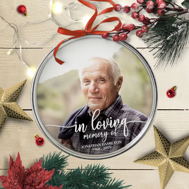 In Loving Memory Personalized Photo Memorial Metal Ornament | Zazzle