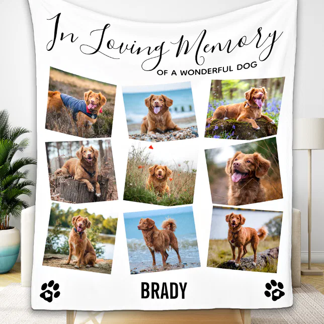 In Loving Memory Pet Dog Memorial Photo Collage Fleece Blanket | Zazzle