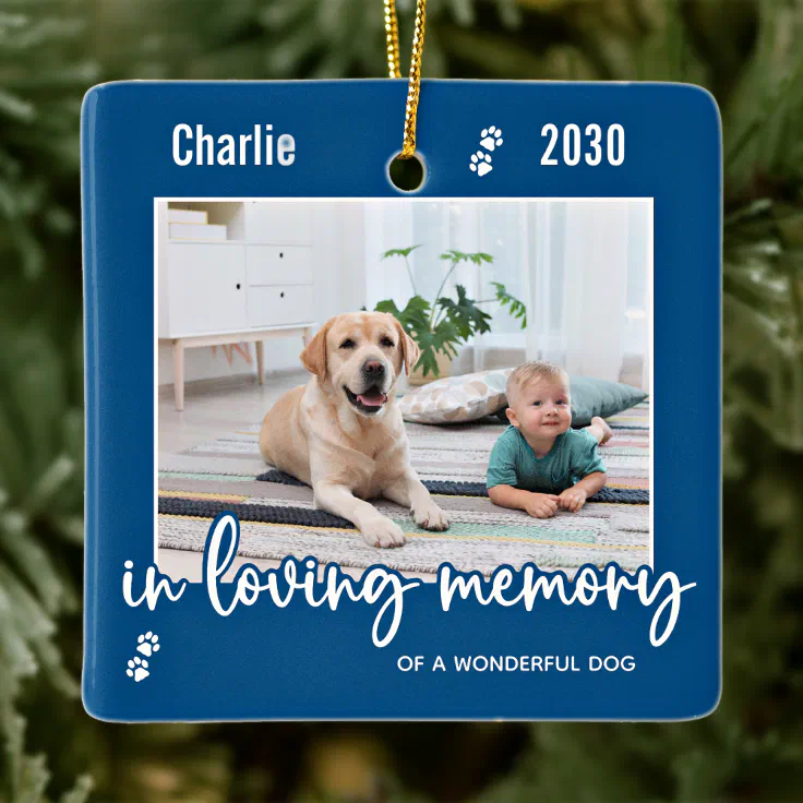 In Loving Memory Pet Memorial 2 Dog Photo Keepsake Ceramic Ornament ...