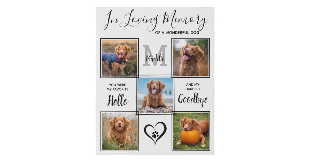In Loving Memory Pet Memorial 5 Photo Collage Faux Canvas Print | Zazzle