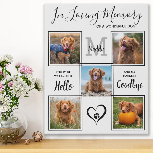 In Loving Memory Pet Memorial 5 Photo Collage Faux Canvas Print | Zazzle