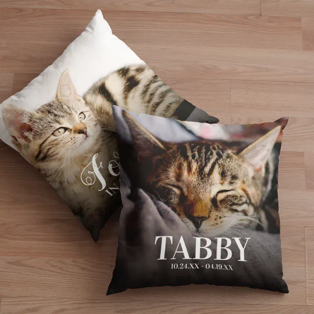 In loving Memory Pet Memorial Cat Tribute 2 Photo Throw Pillow | Zazzle